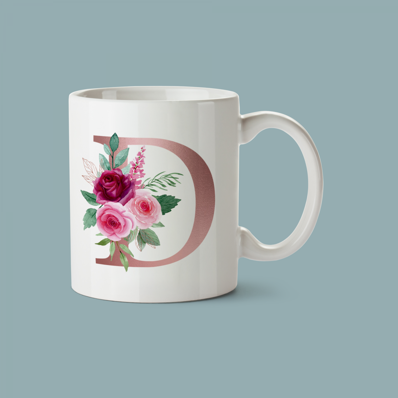 Caneca “Letra Rose Gold com flores” – Lojinha Portuguesa – Presentes ...